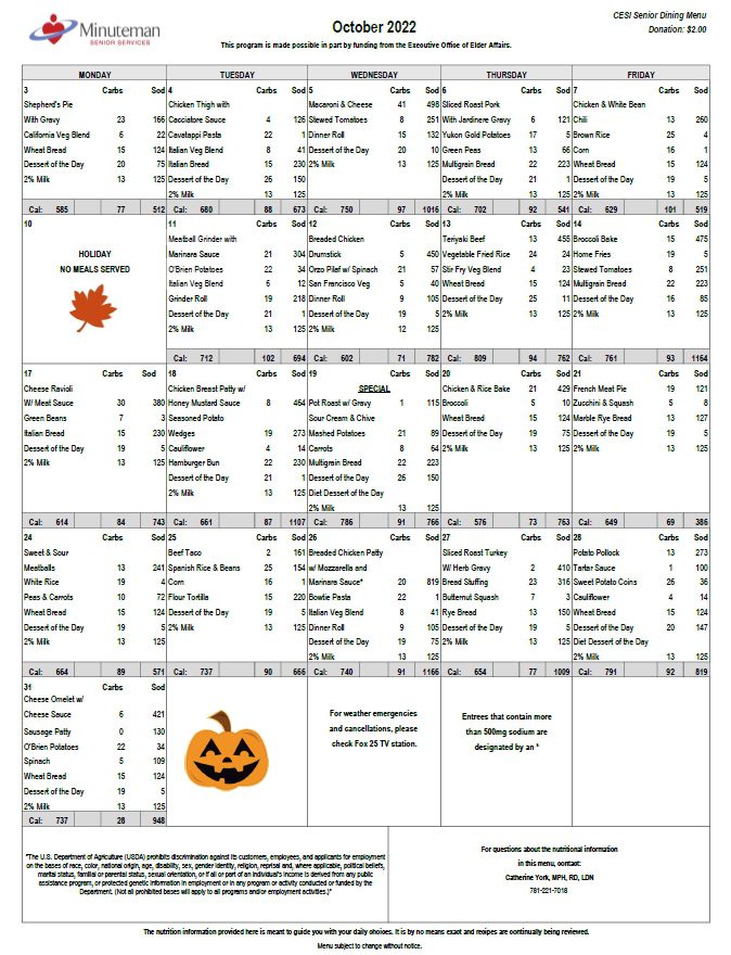 Activity Schedule & Menu - Arlington - Cooperative Elder Services, Inc.