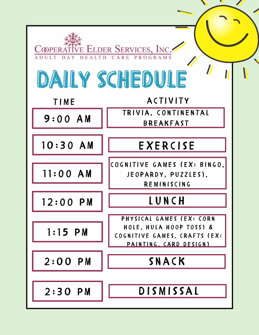 Sample Daily Schedule - Cooperative Elder Services, Inc.